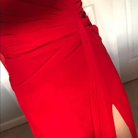 Dresses Strapless Red Flowy Prom Dress Poshmark